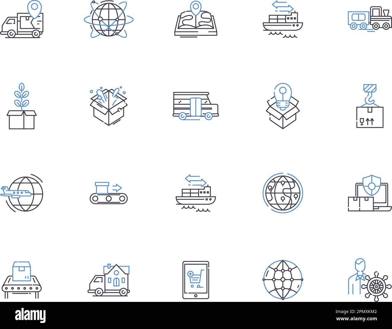 Supply Chain Outline Icons Collection Logistics Management Optimization Supply Chain