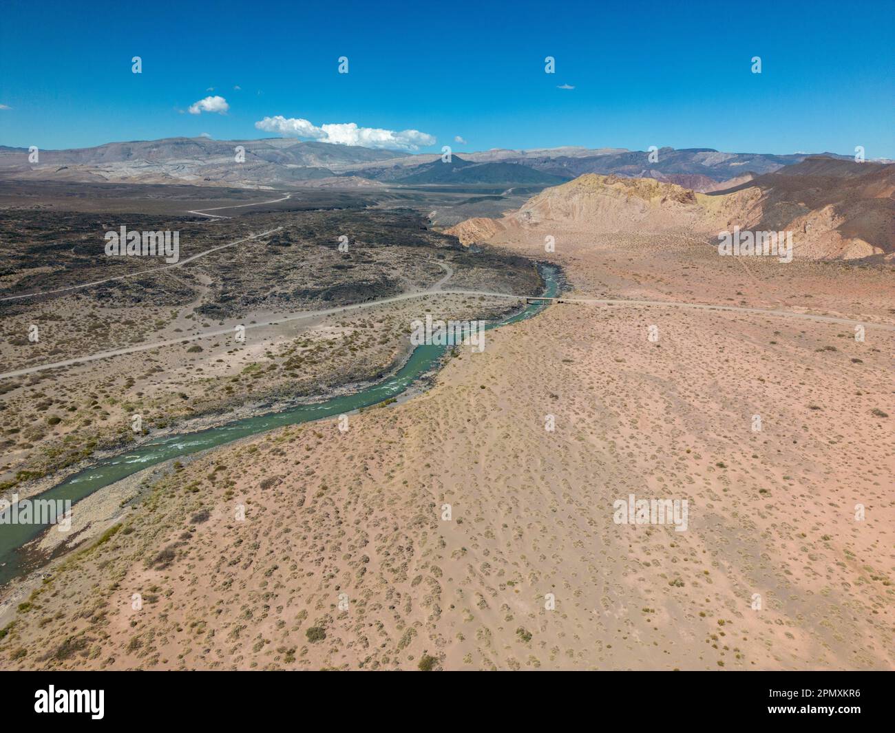 Aerial view of the remote and scenic nature with branches of the river ...
