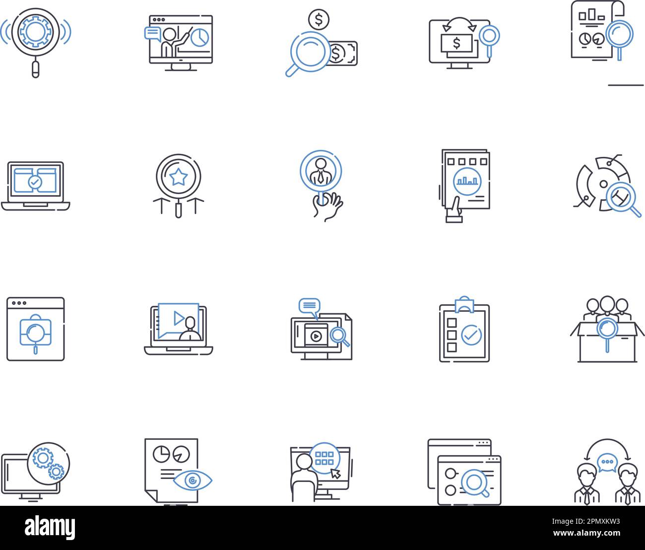 Research and development outline icons collection. Research ...