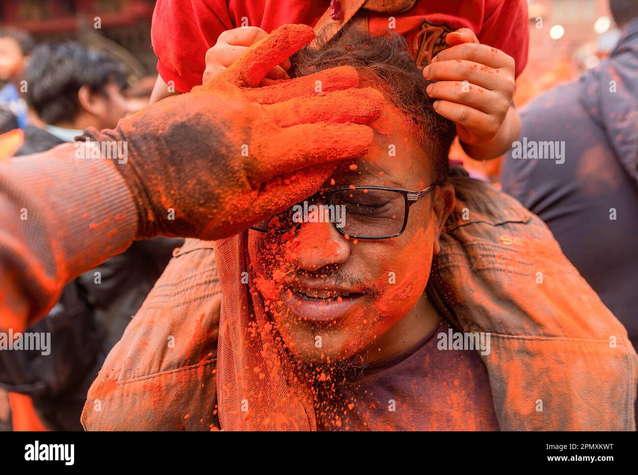 Kathmandu, Nepal. 15th Apr, 2023. A Nepalese devotees seen being ...