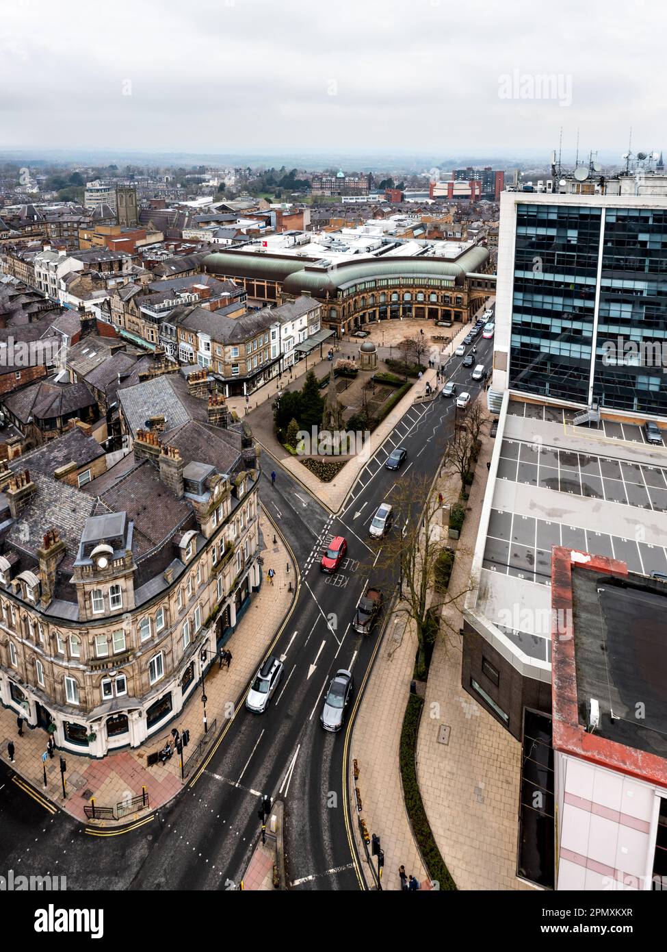 HARROGATE, UK - APRIL 15, 2023. An aerial cityscape of Harrogate town ...