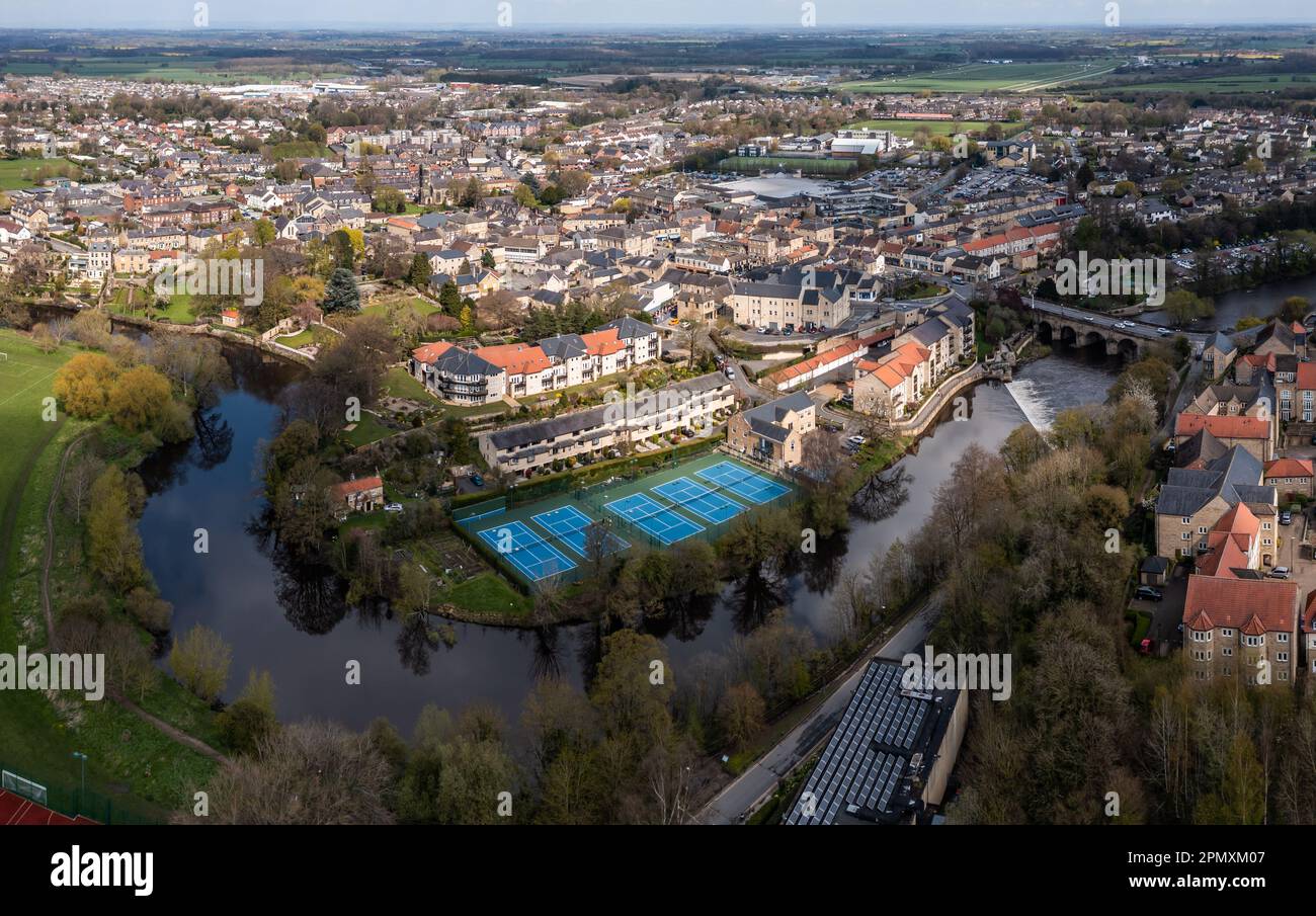 An aerial landscape of the West Yorkshire town of Wetherby with road ...