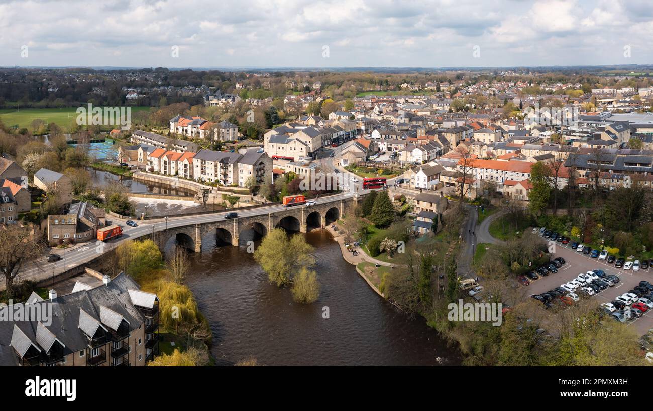 An aerial landscape of the West Yorkshire town of Wetherby with road ...