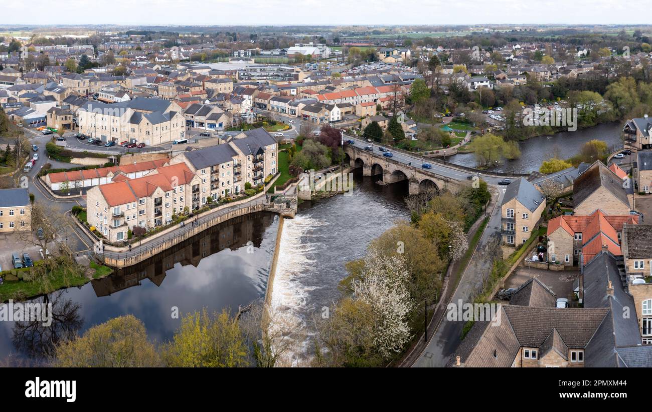 An aerial landscape of the West Yorkshire town of Wetherby with road ...