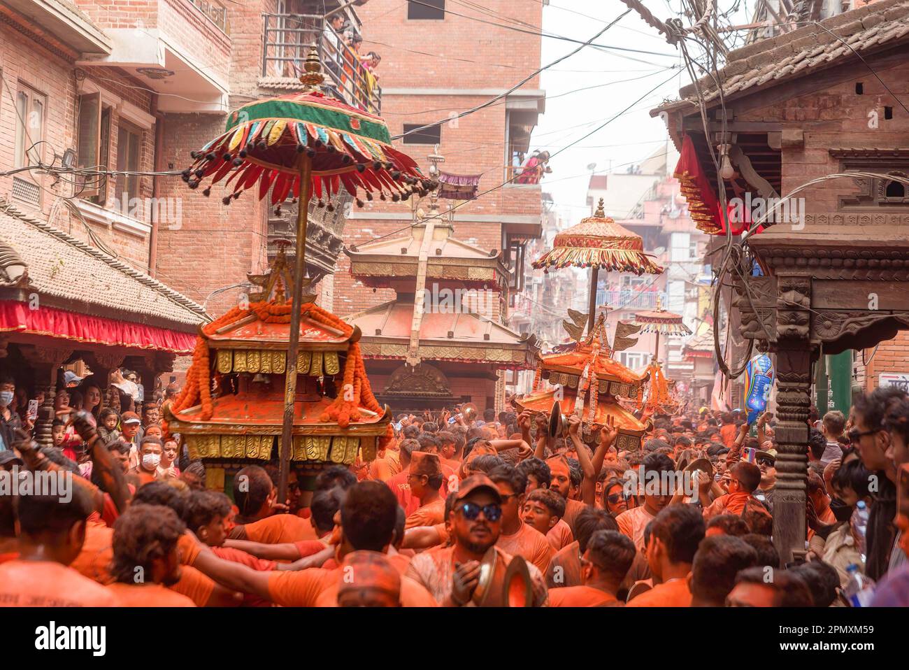 Kathmandu, Nepal. 15th Apr, 2023. Nepalese devotees carrying the ...