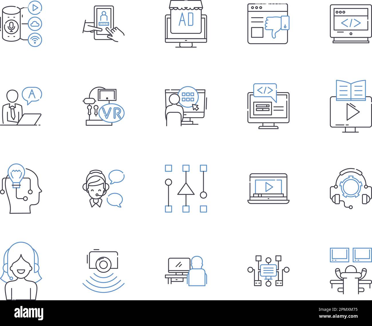 Audio technology outline icons collection. Audio, Technology, Sound ...
