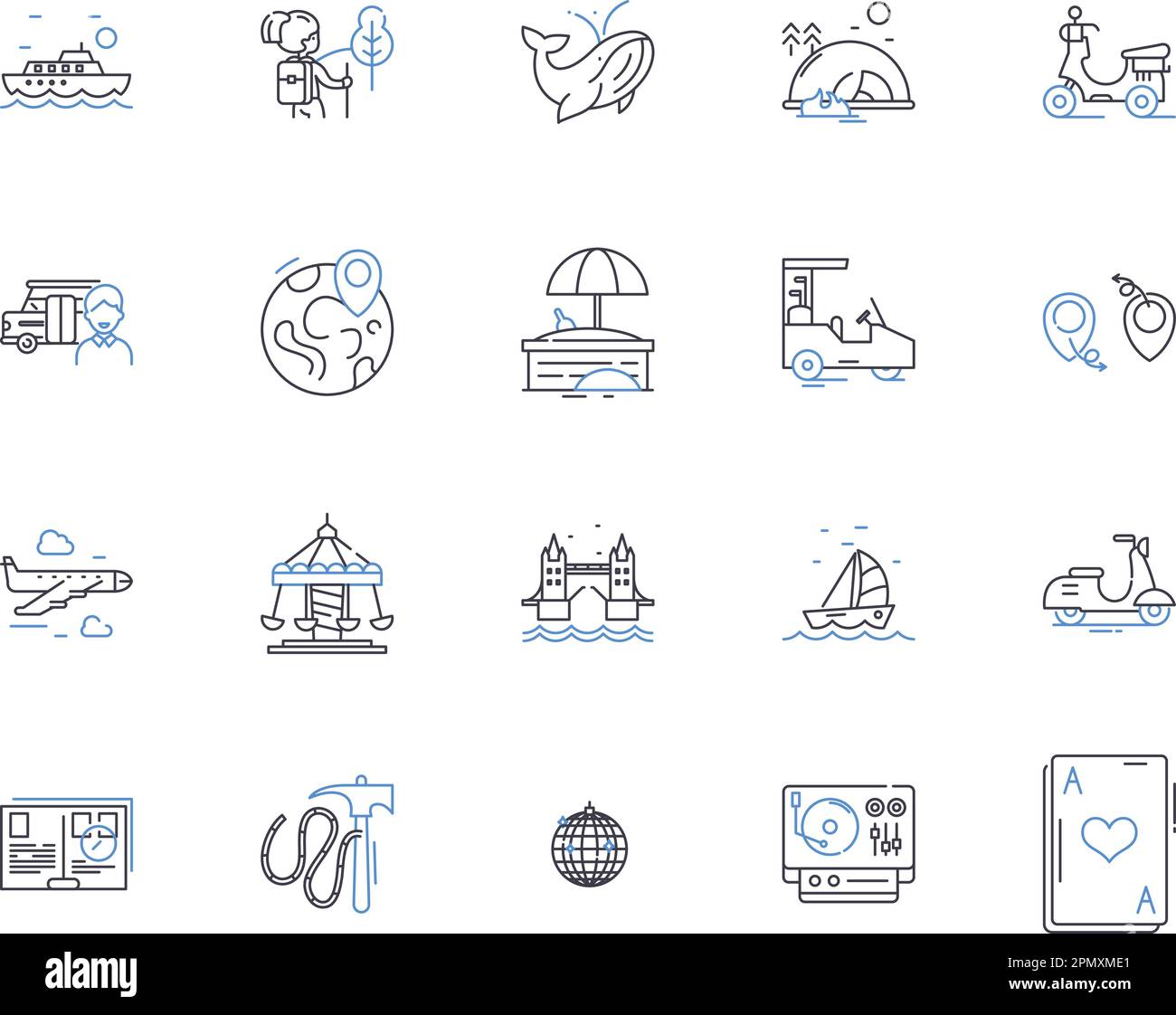 Travel and leisure outline icons collection. Vacation, Tour, Adventure ...