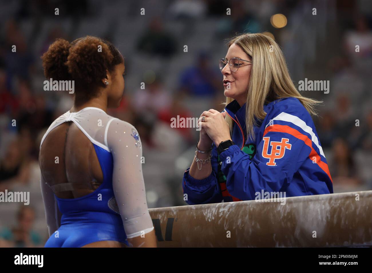 April 13, 2023: University of Florida coach Jenny Rowland with athlete ...