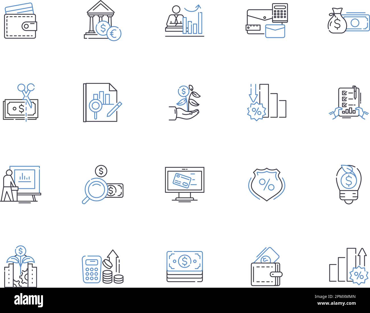 Finance services outline icons collection. Banking, Investing ...