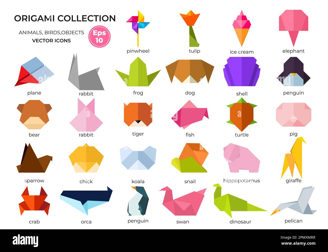 Set of origami objects. Vector gradient icons Stock Vector Image & Art - Alamy