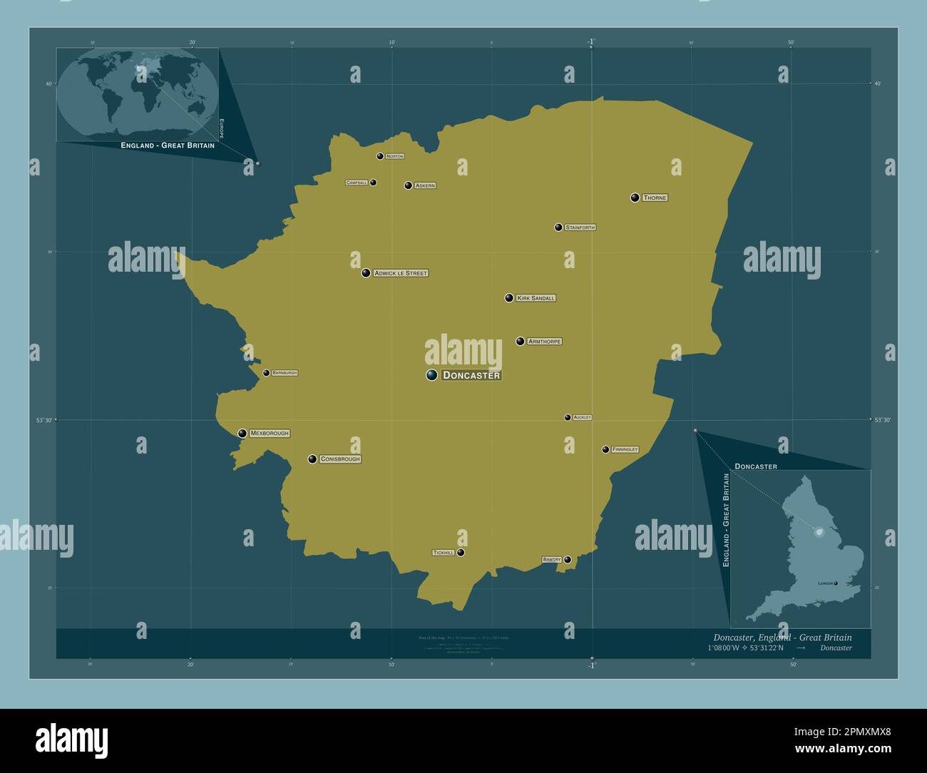 Doncaster, administrative county of England - Great Britain. Solid ...