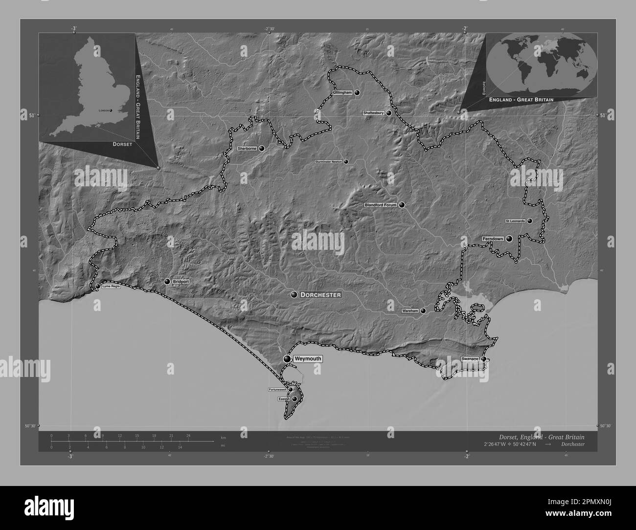 Dorset, administrative county of England - Great Britain. Bilevel ...