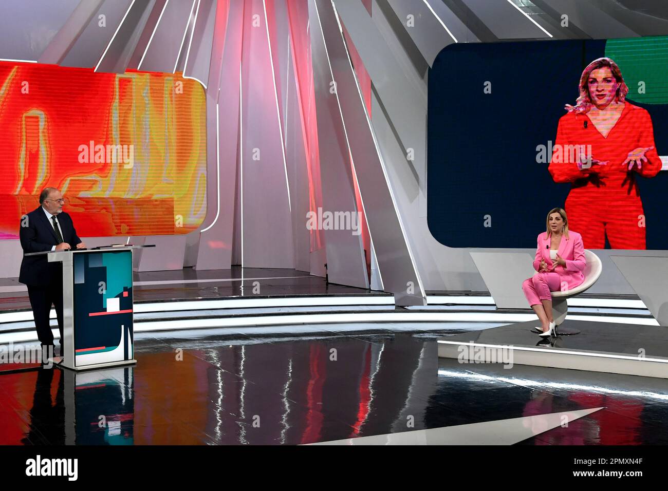 Milan Italy 14th Apr 2023 Milan Tv Show Tv Talk Massimo Bernardini Elena Di Cioccio