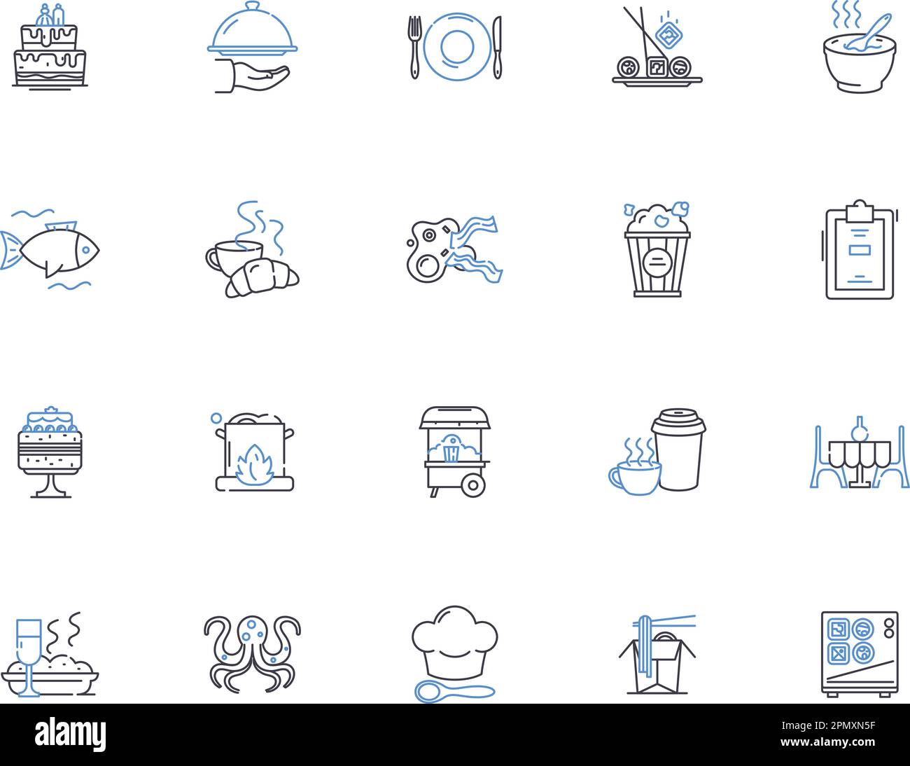 Eating outline icons collection. Devour, Munch, Nibble, Chew, Digesting ...