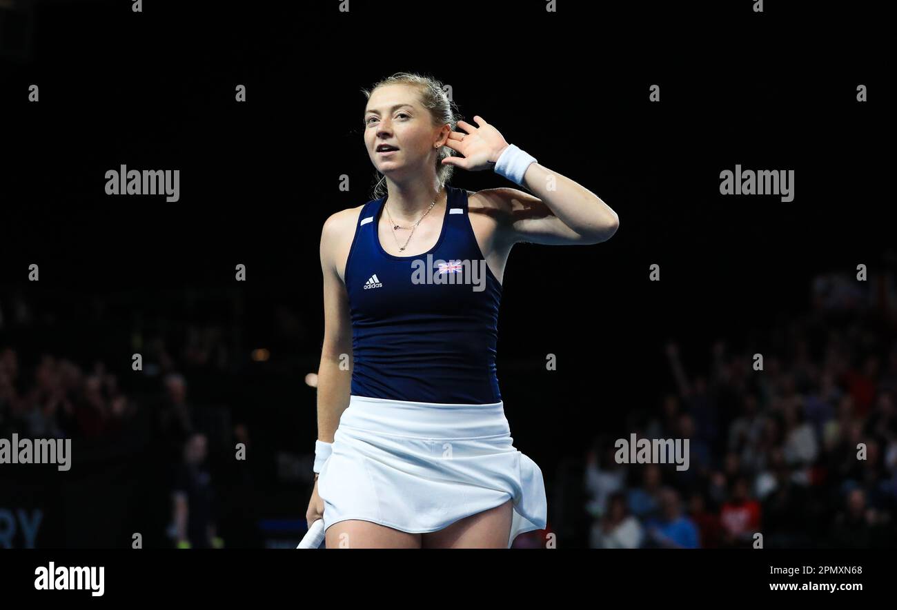 Great Britain’s Alicia Barnett reacts during the Billie Jean King Cup ...