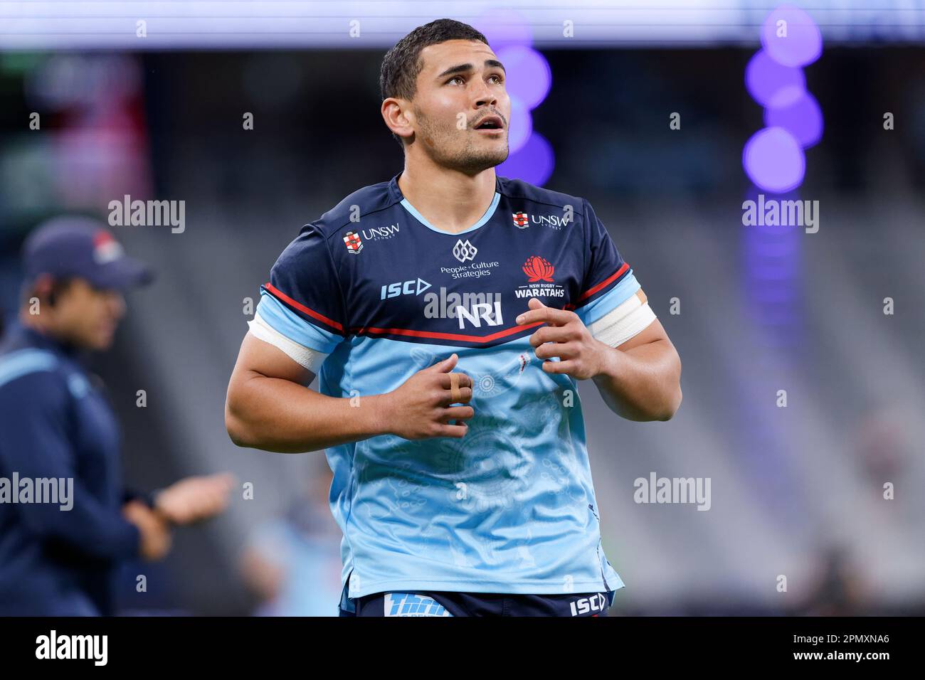 Izaia Perese of the Waratahs warms up before the Super Rugby Pacific ...