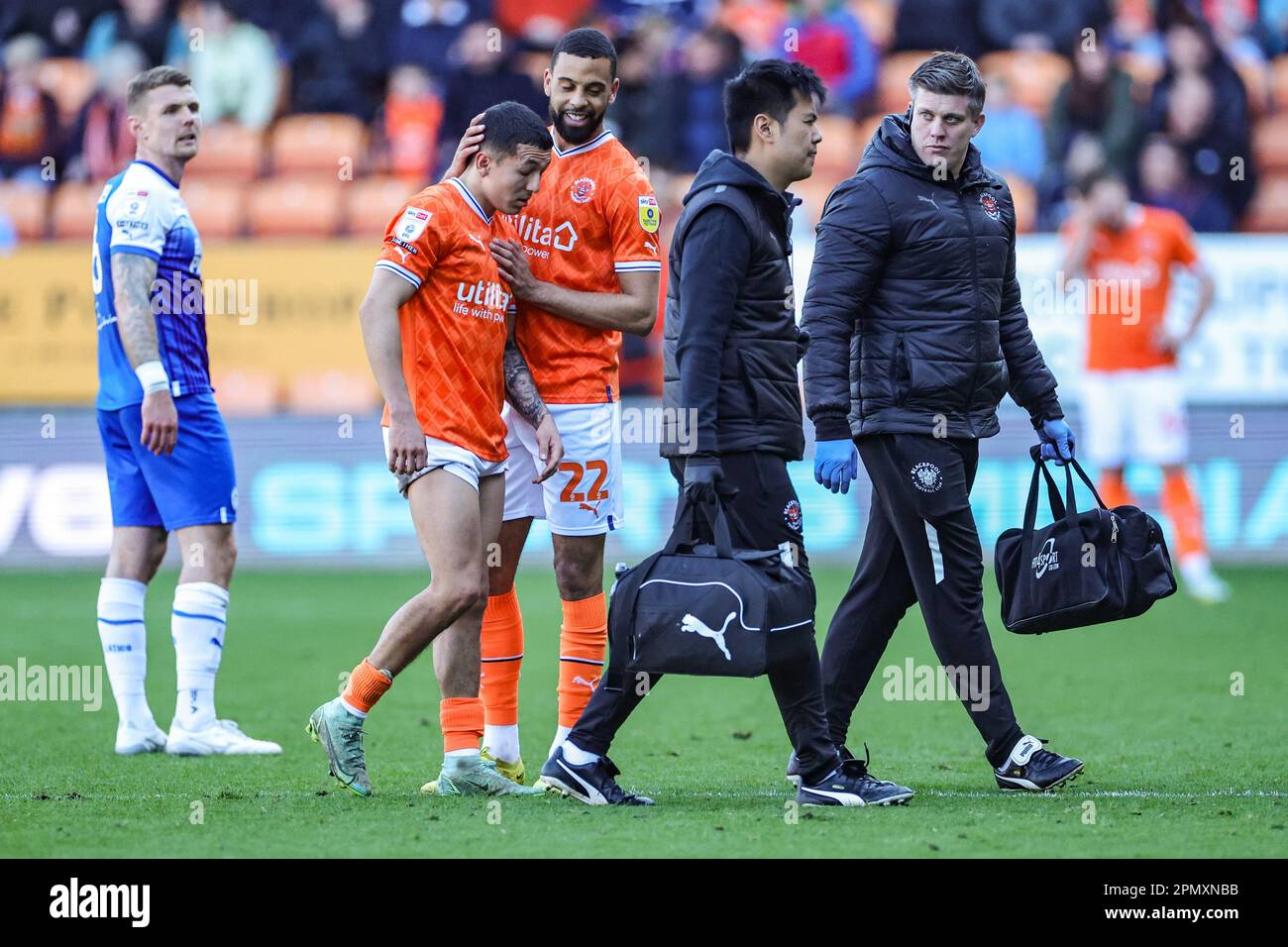 Blackpool, UK. 15th Apr, 2023. CJ Hamilton #22 of Blackpool gives Ian ...