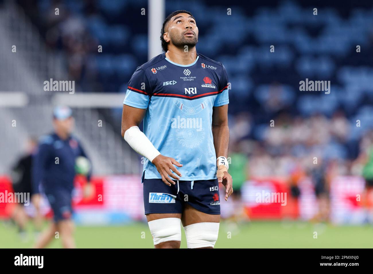 Taleni Seu of the Waratahs warms up before the Super Rugby Pacific ...