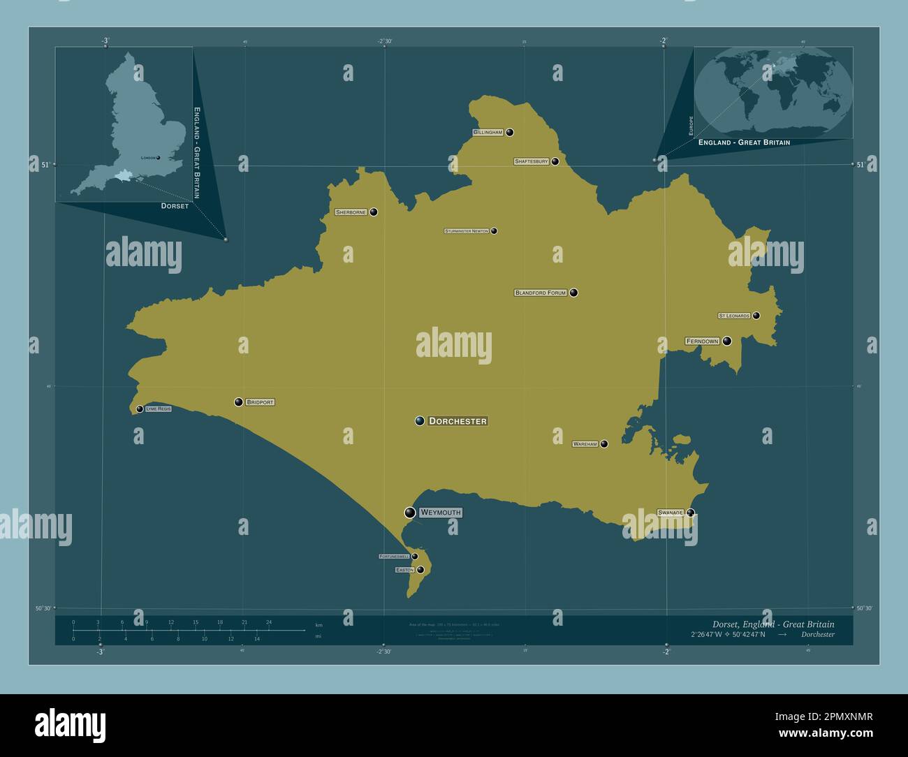 Dorset, administrative county of England - Great Britain. Solid color ...