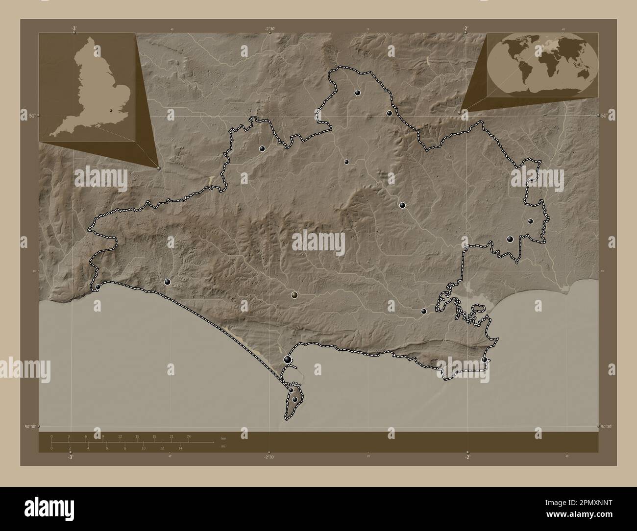Dorset, administrative county of England - Great Britain. Elevation map ...