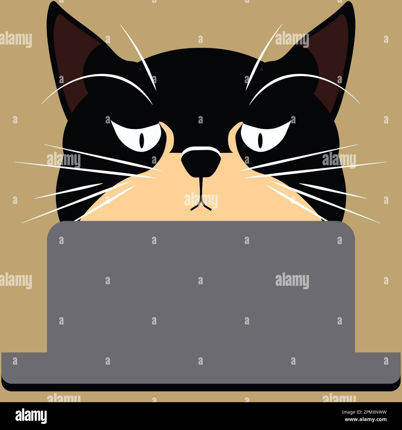 Flat Art Cat Using Laptop Computer Illuatration in Browns Stock Photo ...