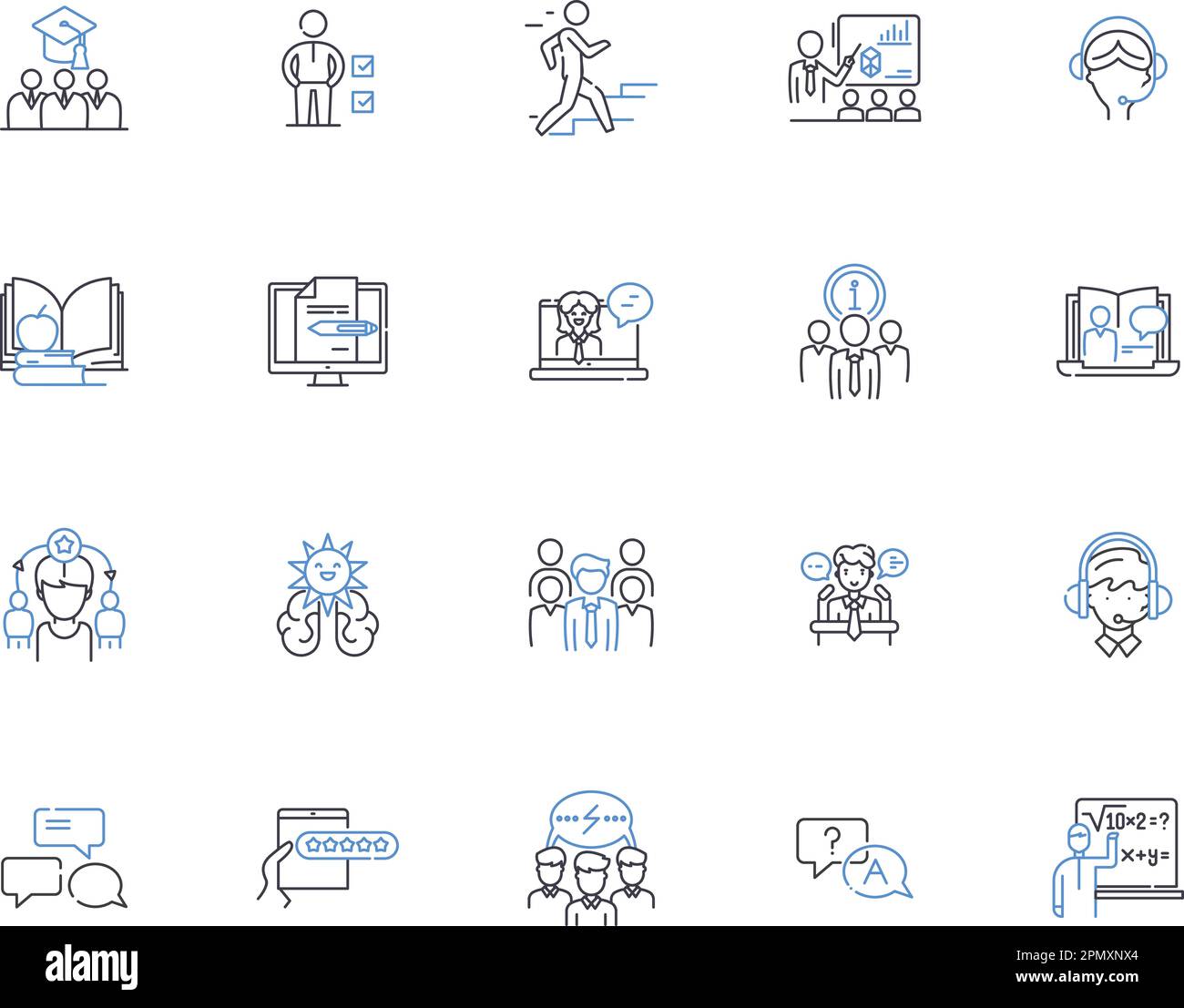 Mentor outline icons collection. mentor, guidance, support, coaching, training, development ...