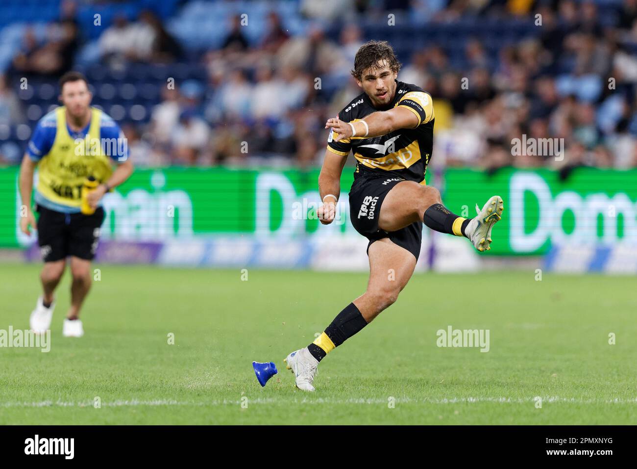 Jake Strachan of the Force kicks a penalty goal during the Super Rugby ...