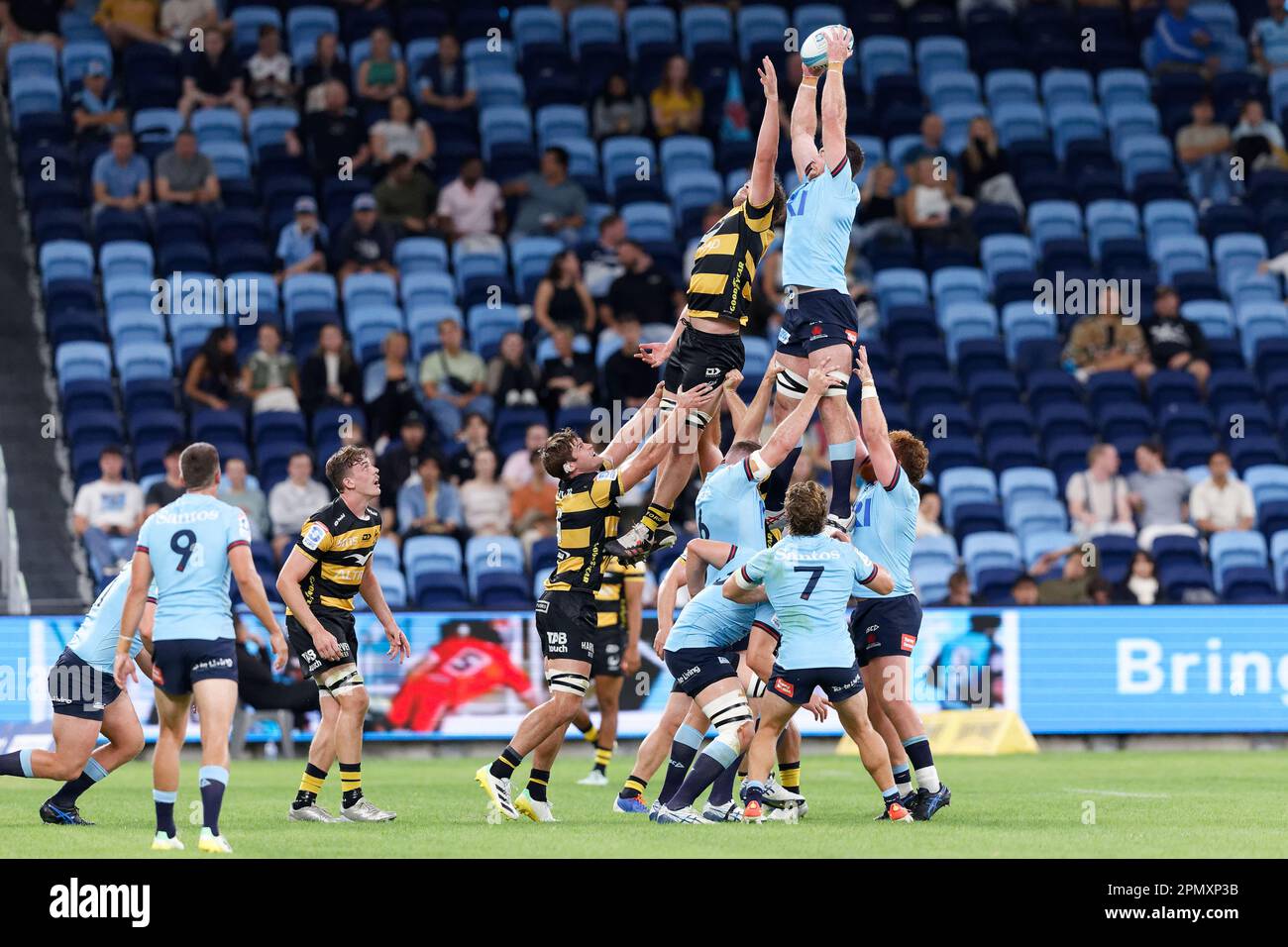 Jed Holloway of the Waratahs wins the lineout ball during the Super ...