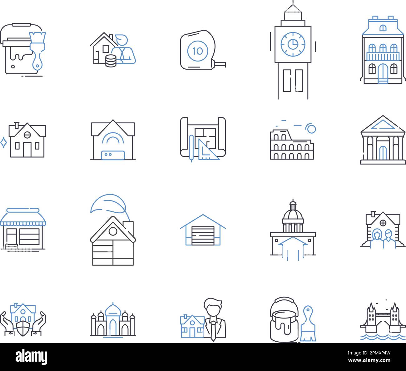 Houses and construction outline icons collection. Housing, Construction ...