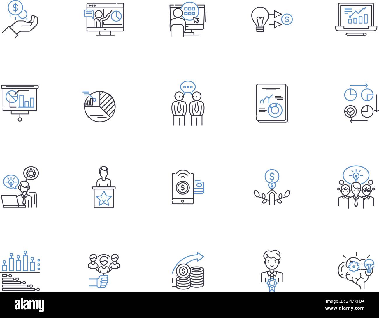 Buy a business outline icons collection. Purchase, Acquire, Invest ...