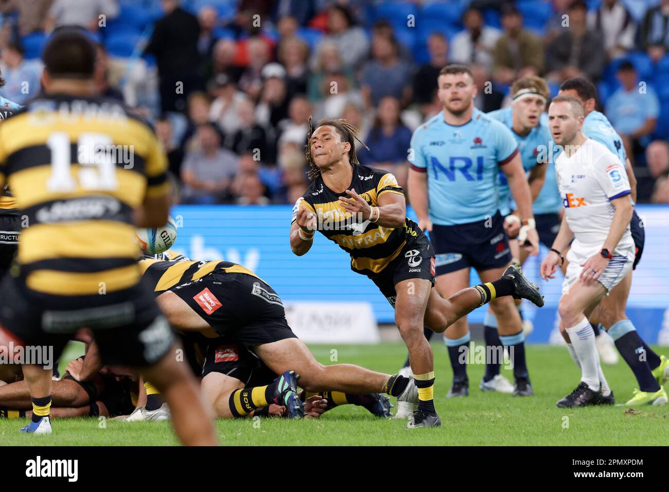 Issak Fines of the Force passes the ball during the Super Rugby Pacific ...