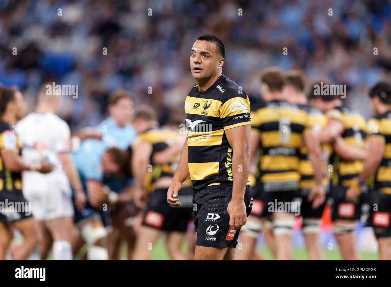 Chase Tiatia of the Force looks on during the Super Rugby Pacific match ...