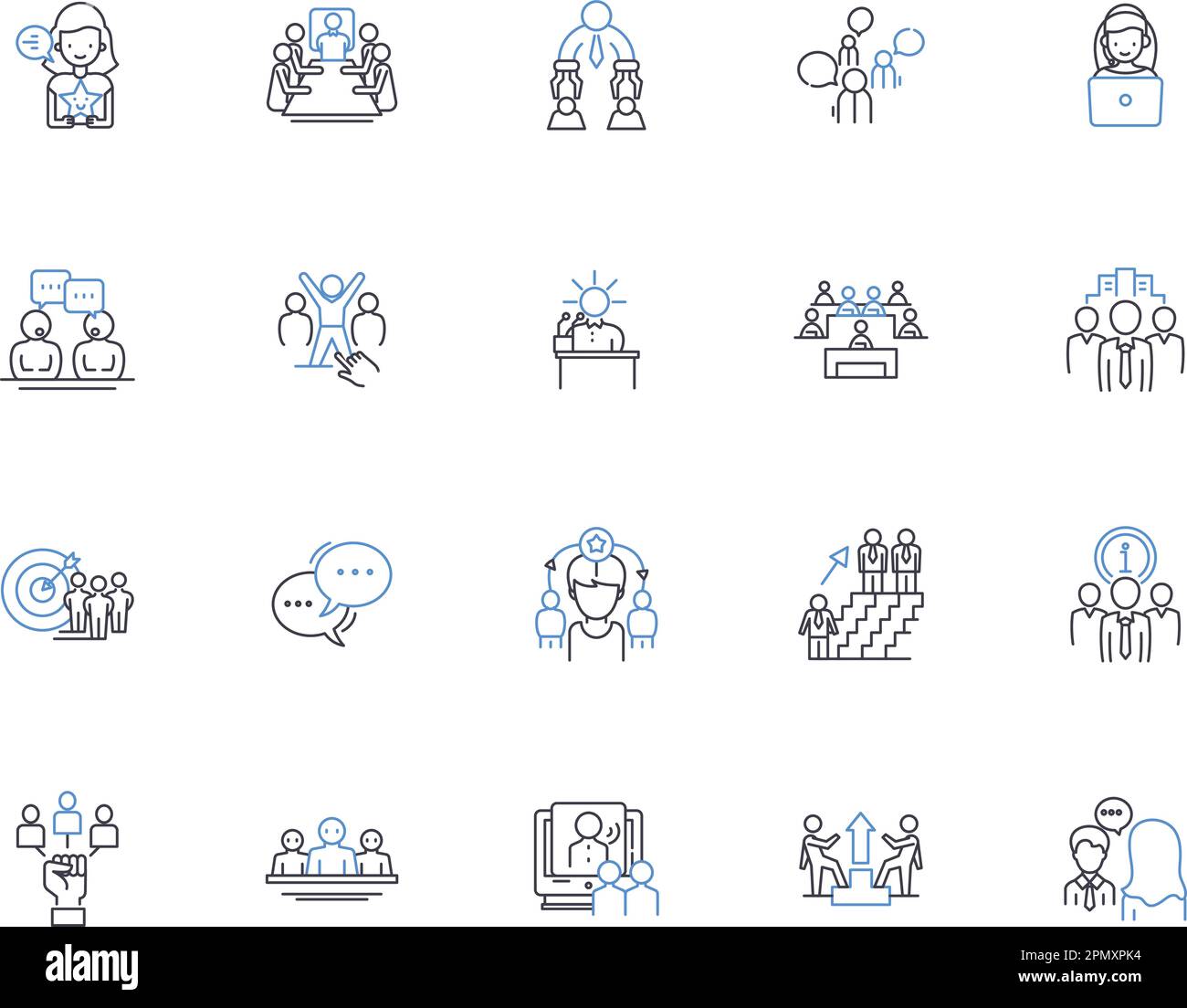 Coaching outline icons collection. Mentoring, Guiding, Instructing, Counselling, Training ...