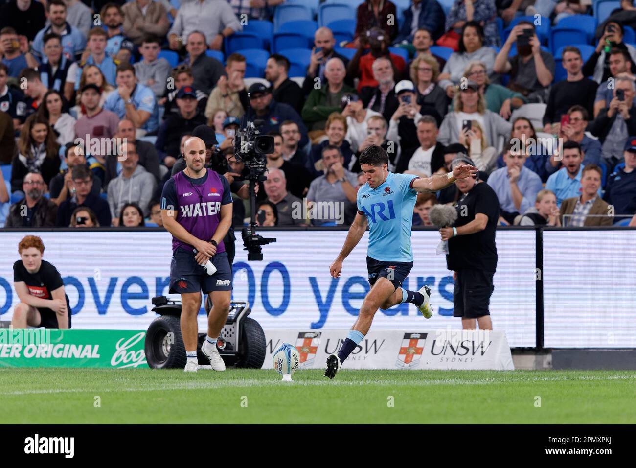 Ben Donaldson of the Waratahs prepares to kick a conversion during the ...