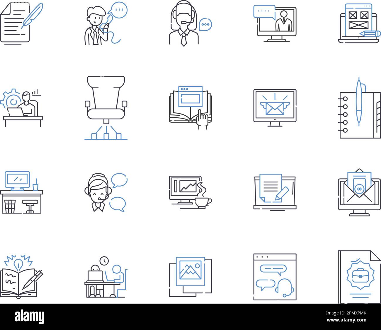 Remote business outline icons collection. Remote, Business, Work ...