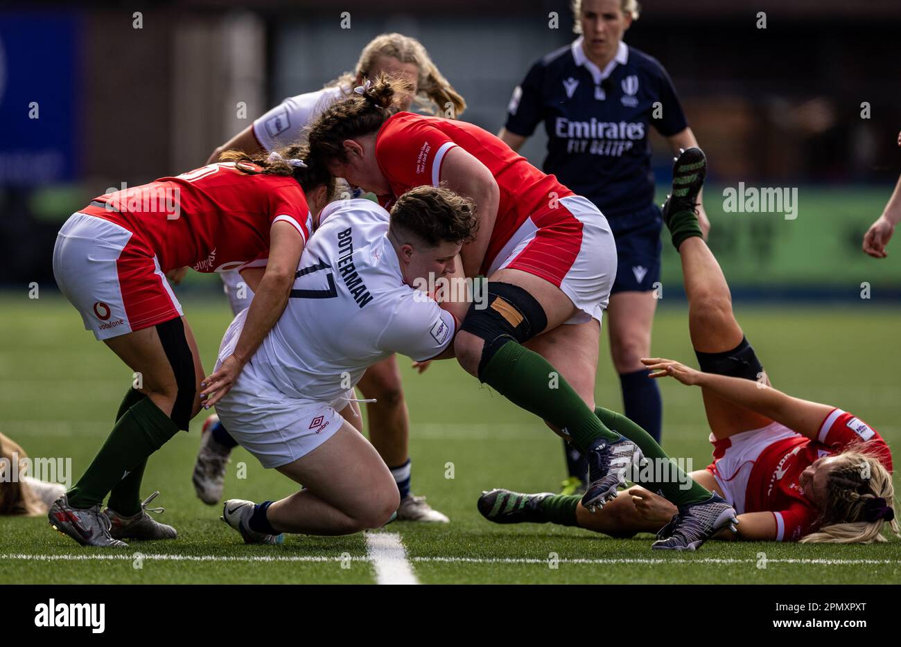 England's Hannah Botterman is tackled during the third round of the ...