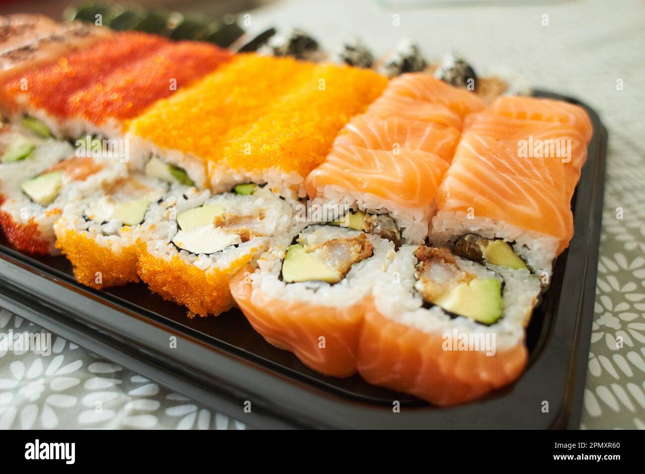 Assorted sushi nigiri and maki big set on slate. A variety of Japanese ...