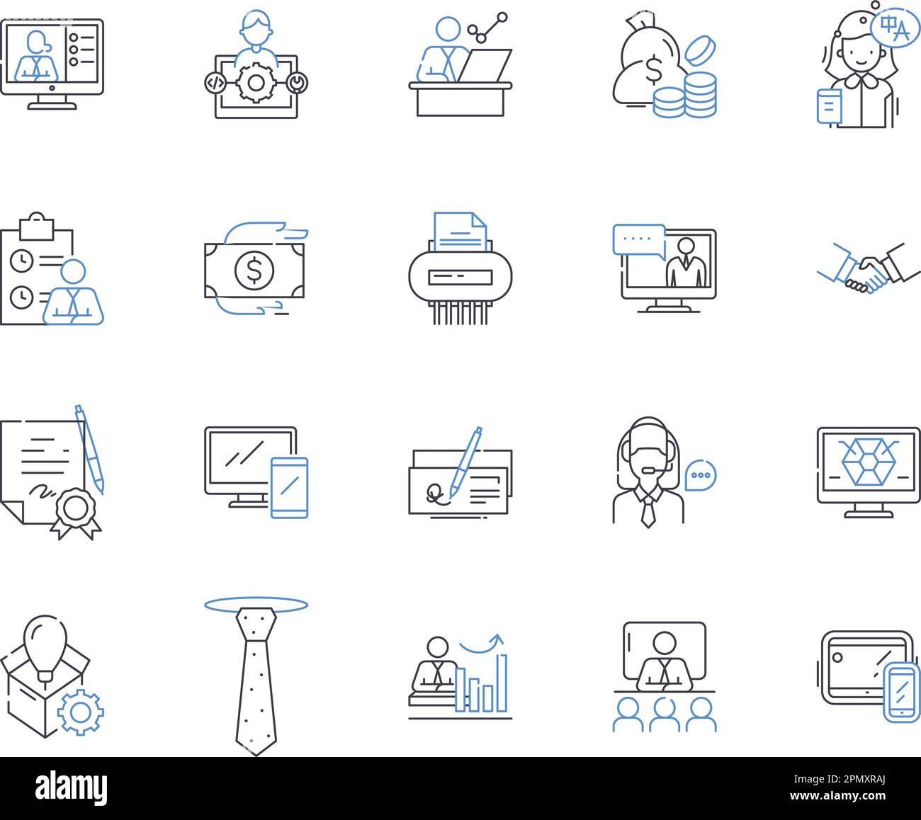 Corporation management outline icons collection. Corporating ...