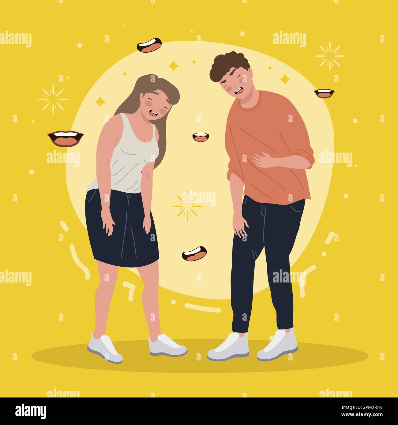 young standing couple laughing comic characters Stock Vector Image ...