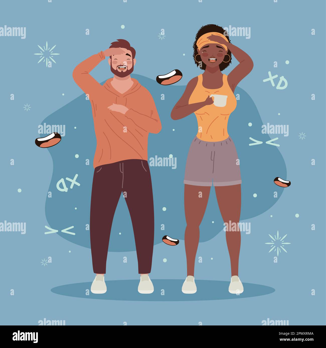 interracial young couple laughing comic characters Stock Vector Image ...