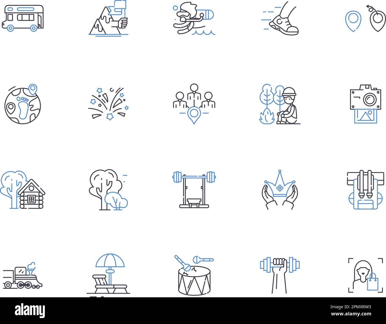 People lifestyle outline icons collection. Living, Dining, Travelling ...
