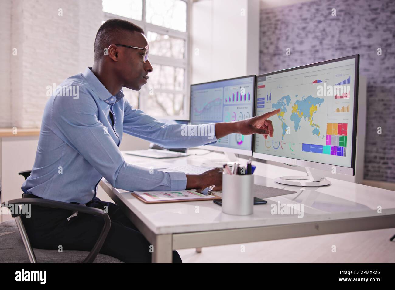 Financial Business Analytics Data Dashboard. Analyst Man Stock Photo ...