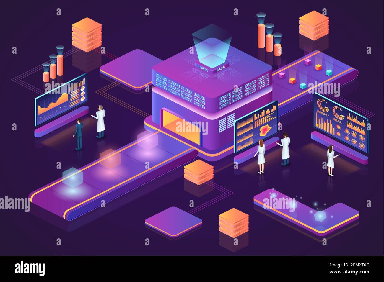 Data technology. Isometric 3D people. Digital business infographic ...