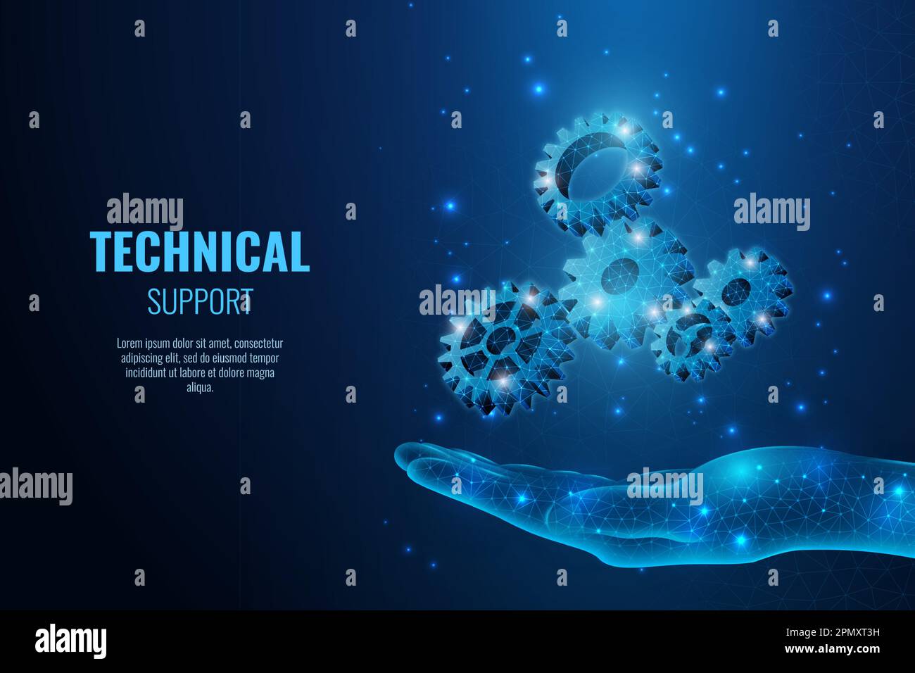 Gear engine. Technical wireframe hand. For digital support team ...