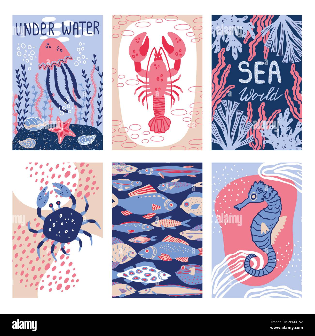 Cute marine posters, fish doodles. Simple starfish from north sea ...