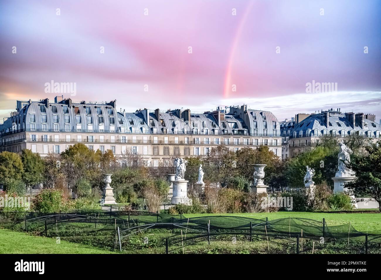 Paris, the Tuileries garden and the Louvre, with the famous Rivoli ...