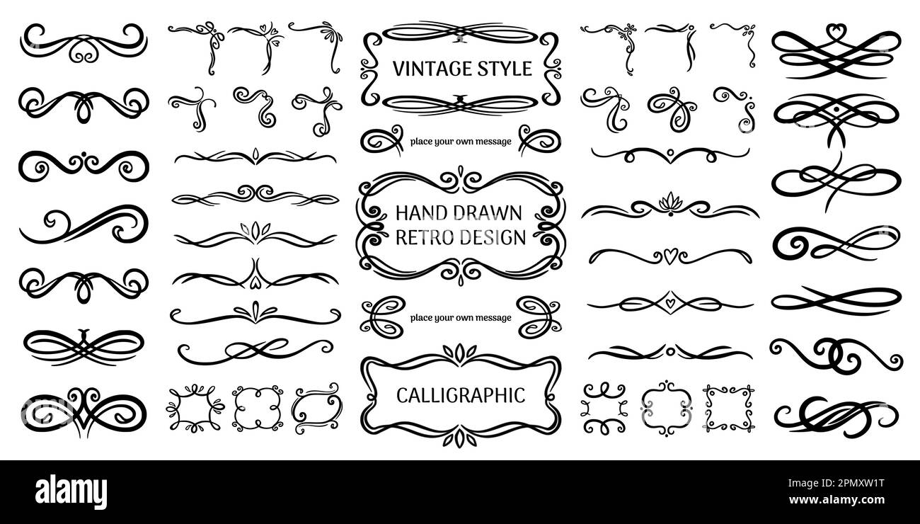 Flourish ornaments. Vintage line decoration frames collection, elegant ...
