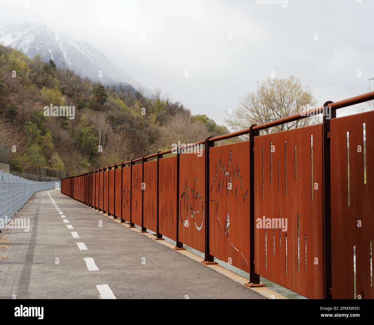 Cycle Path in Fenis in the Aosta Valley region of Italy Stock Photo - Alamy