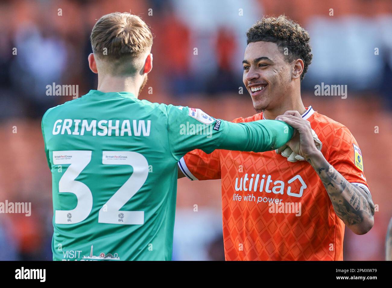Daniel Grimshaw #32 of Blackpool and Morgan Rogers #25 of Blackpool ...