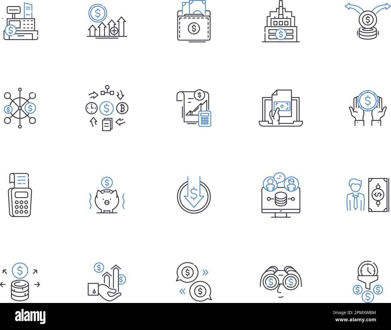 Money outline icons collection. Cash, wealth, funds, coin, currency ...